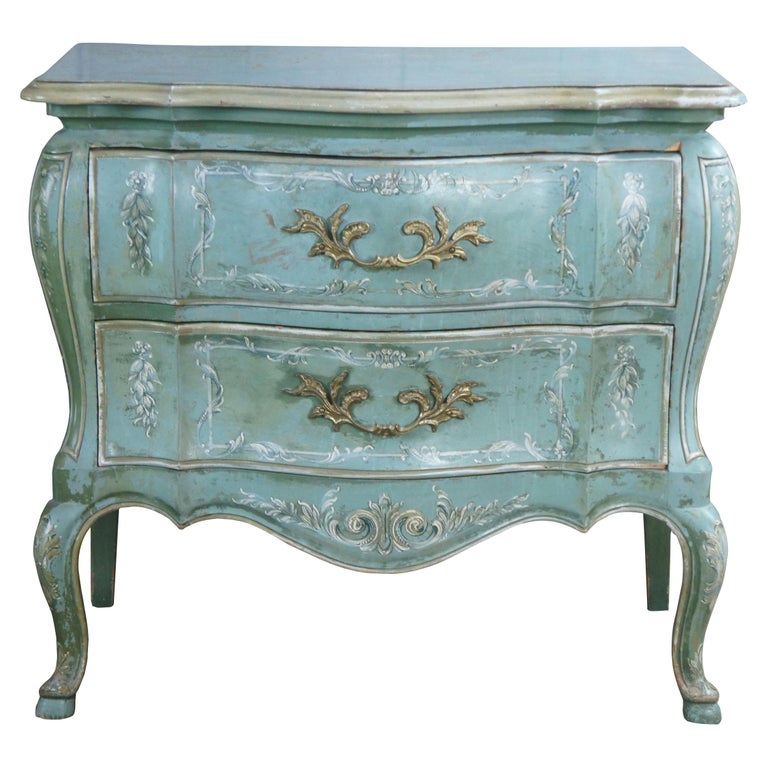 John Widdicomb WM Burkey Boho Chic Distressed Teal Commode Bombe Chest ...