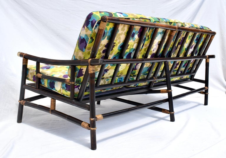 John Wisner Ficks Reed Far Horizons Rattan Sofa in Jack Lenor Larsen ...
