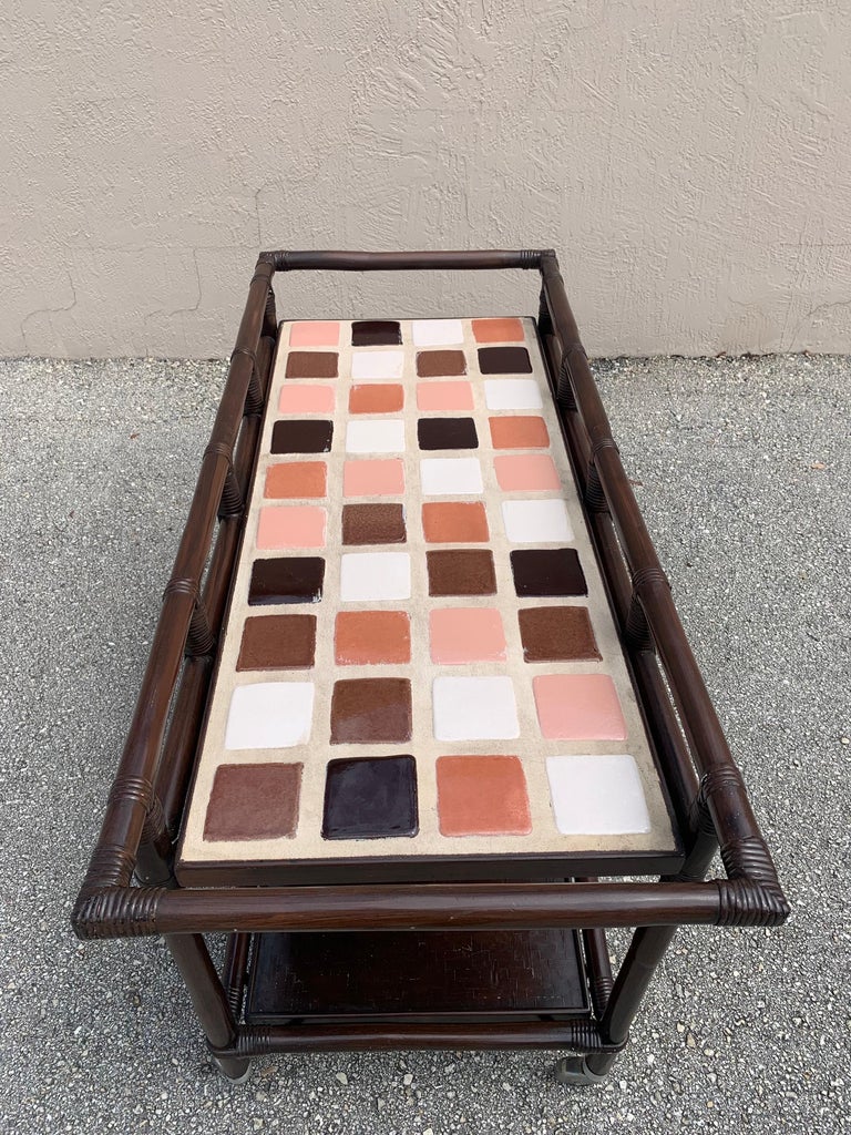 John Wisner for Ficks Reed Brown Lacquer Rattan Bar Cart. For Sale at ...