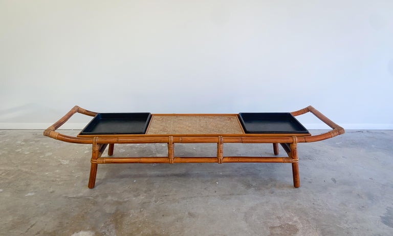 John Wisner for Ficks Reed Pagoda Coffee Table/Bench, Bamboo and Cane ...