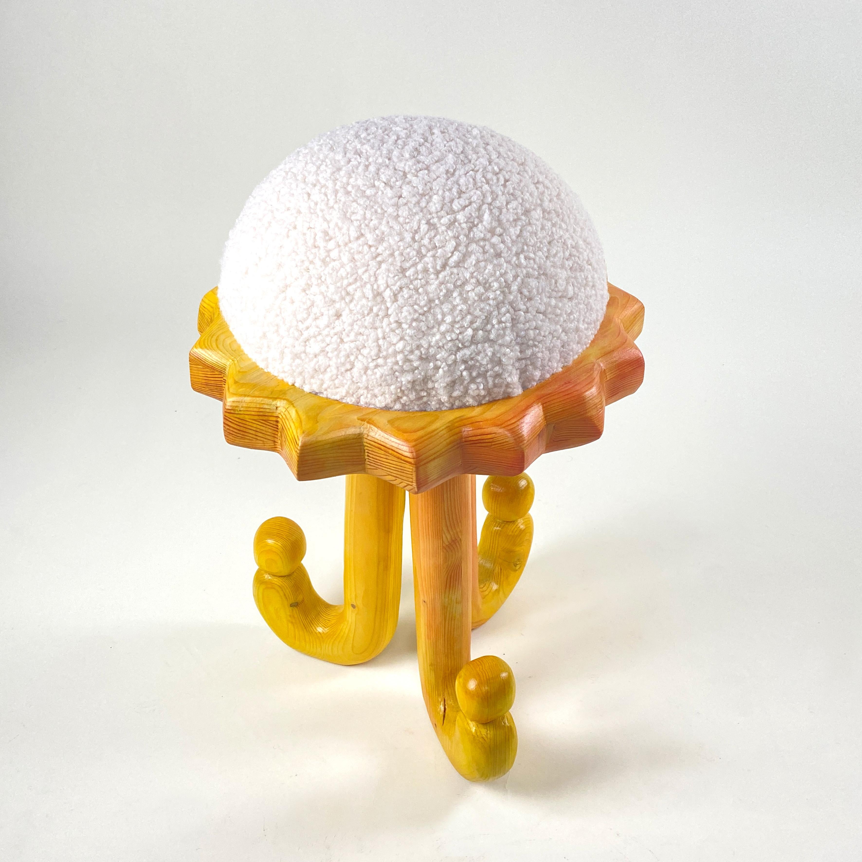 JoJoJo wood sculpted stool, one of a kind "Sunset finish" by artist Alix Coco For Sale at 1stDibs