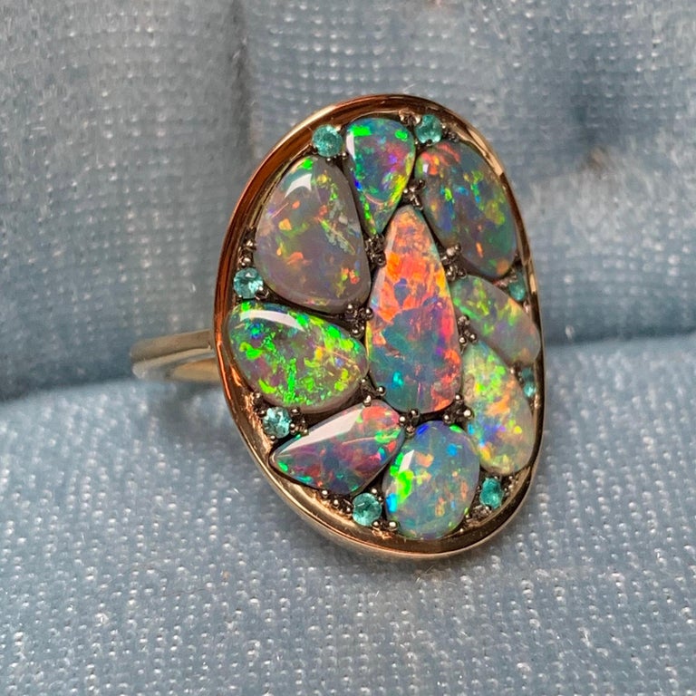 Black Lightning Ridge Opal, Paraïba Tourmaline Pave Ring For Sale at ...
