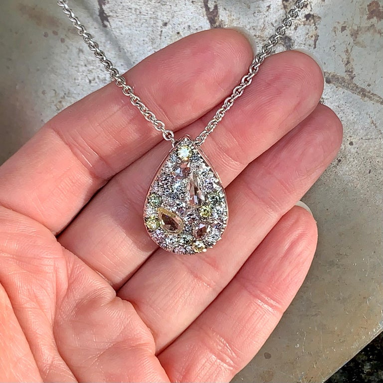 Joke Quick Fancy Pink Green Blue Diamond 18 Karat White Gold Pendant ...