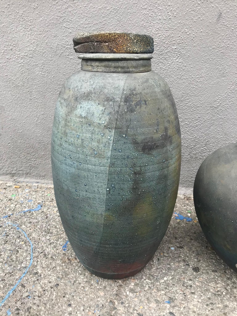 Jon Oakes Large Raku Ware Pottery Vessels, 1990's at 1stDibs