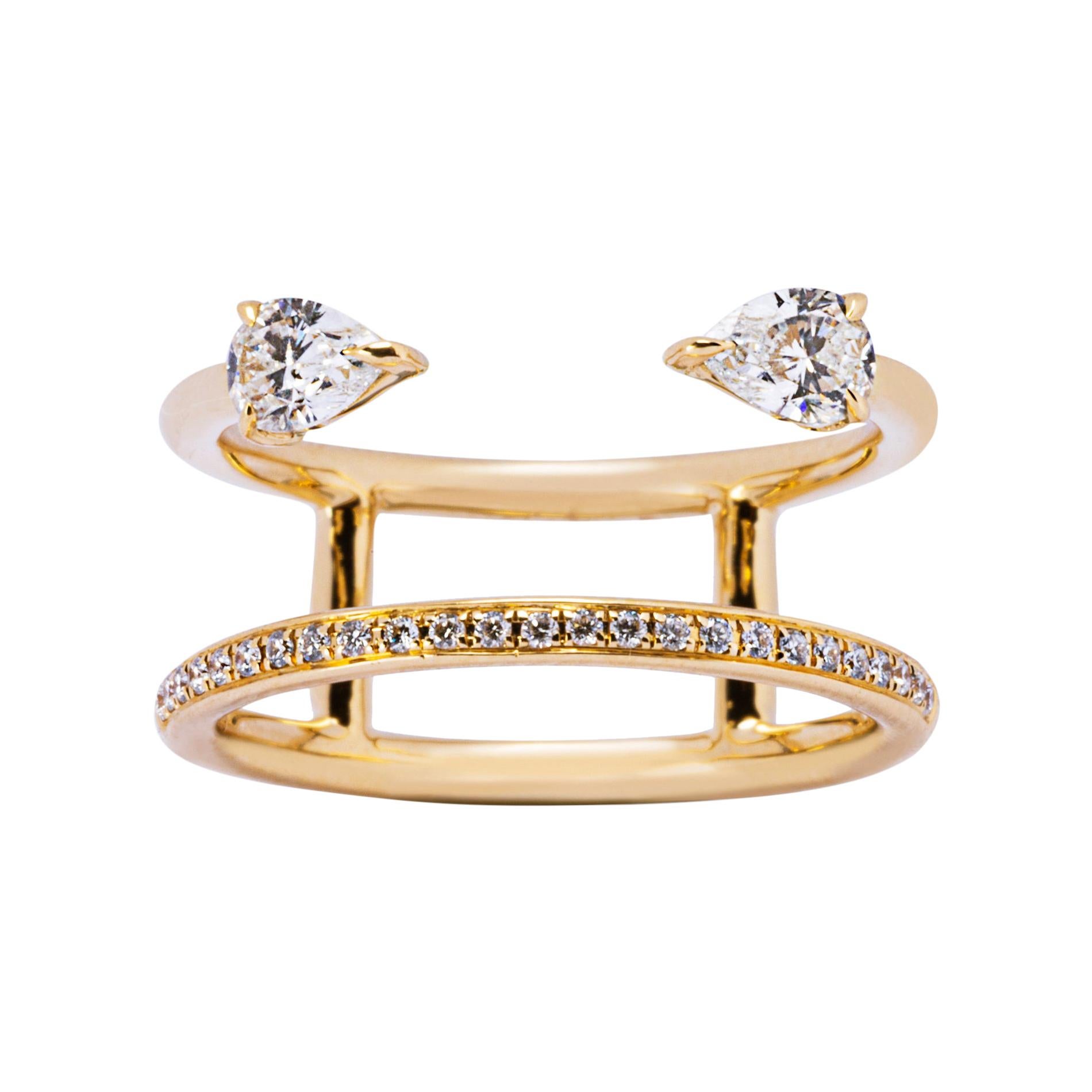 18 Karat Yellow Gold Open Ring with Diamonds For Sale at 1stDibs