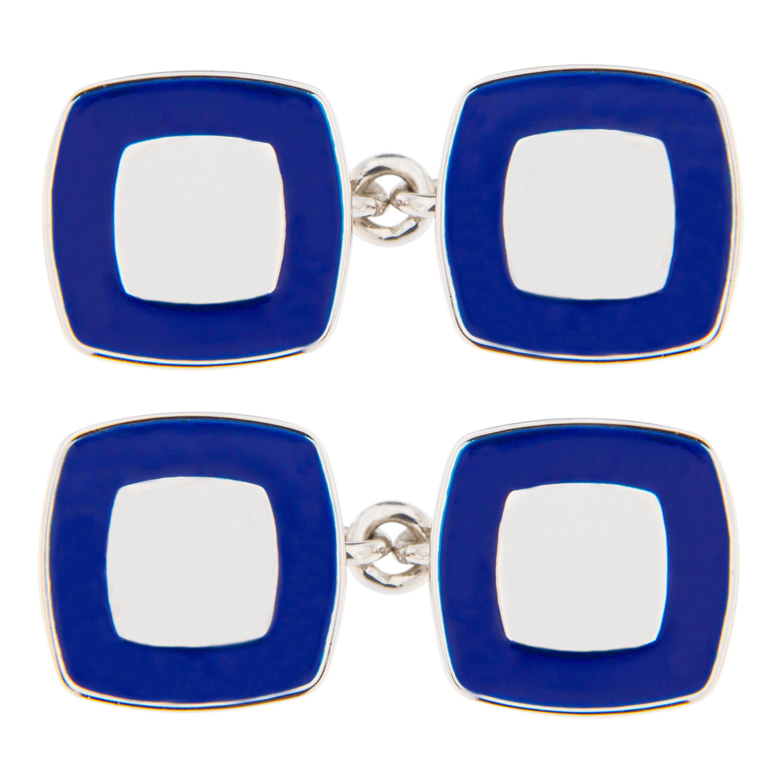 Jona Blue Enamel Sterling Silver Cufflinks For Sale at 1stDibs