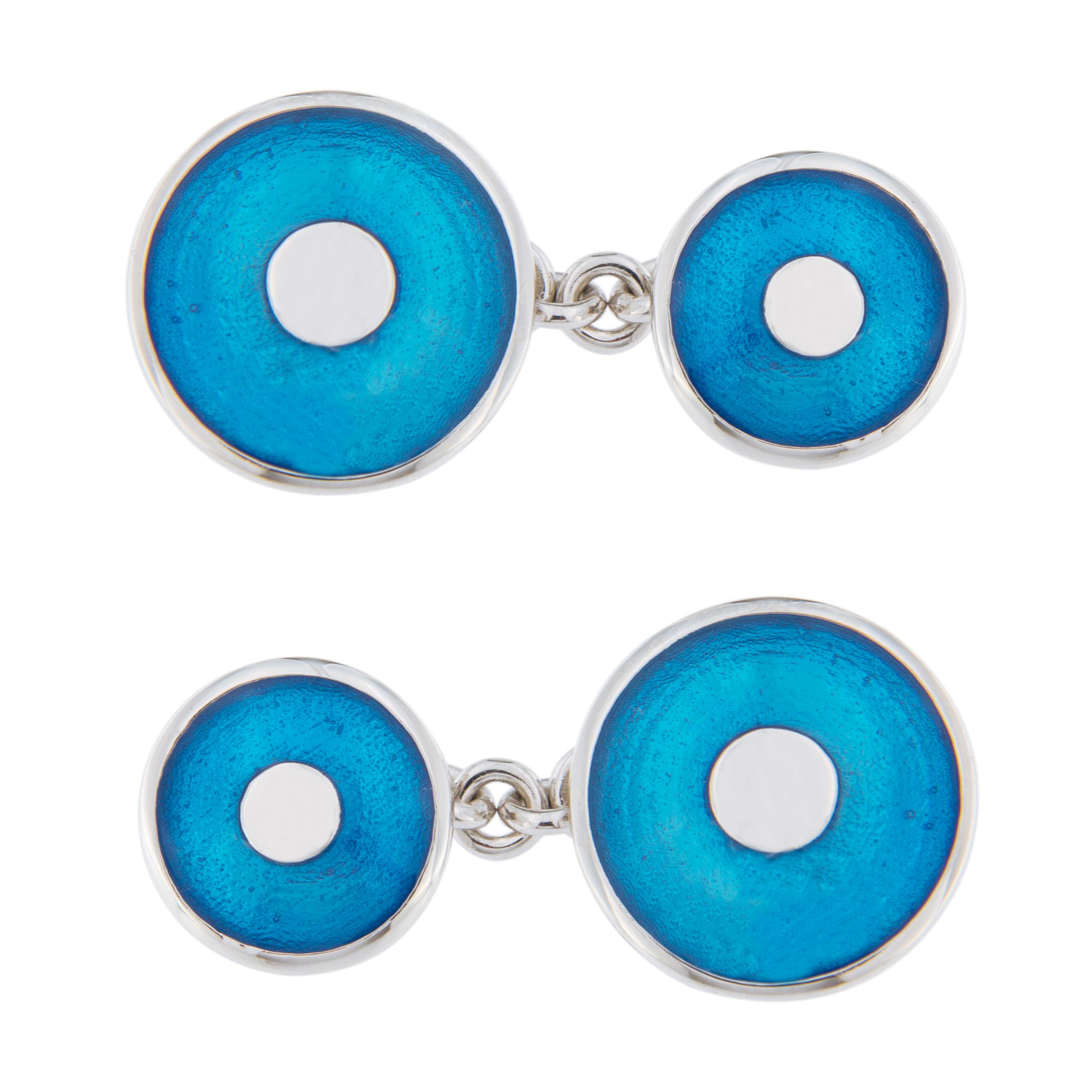 Jona Blue Enamel Sterling Silver Cufflinks For Sale at 1stDibs