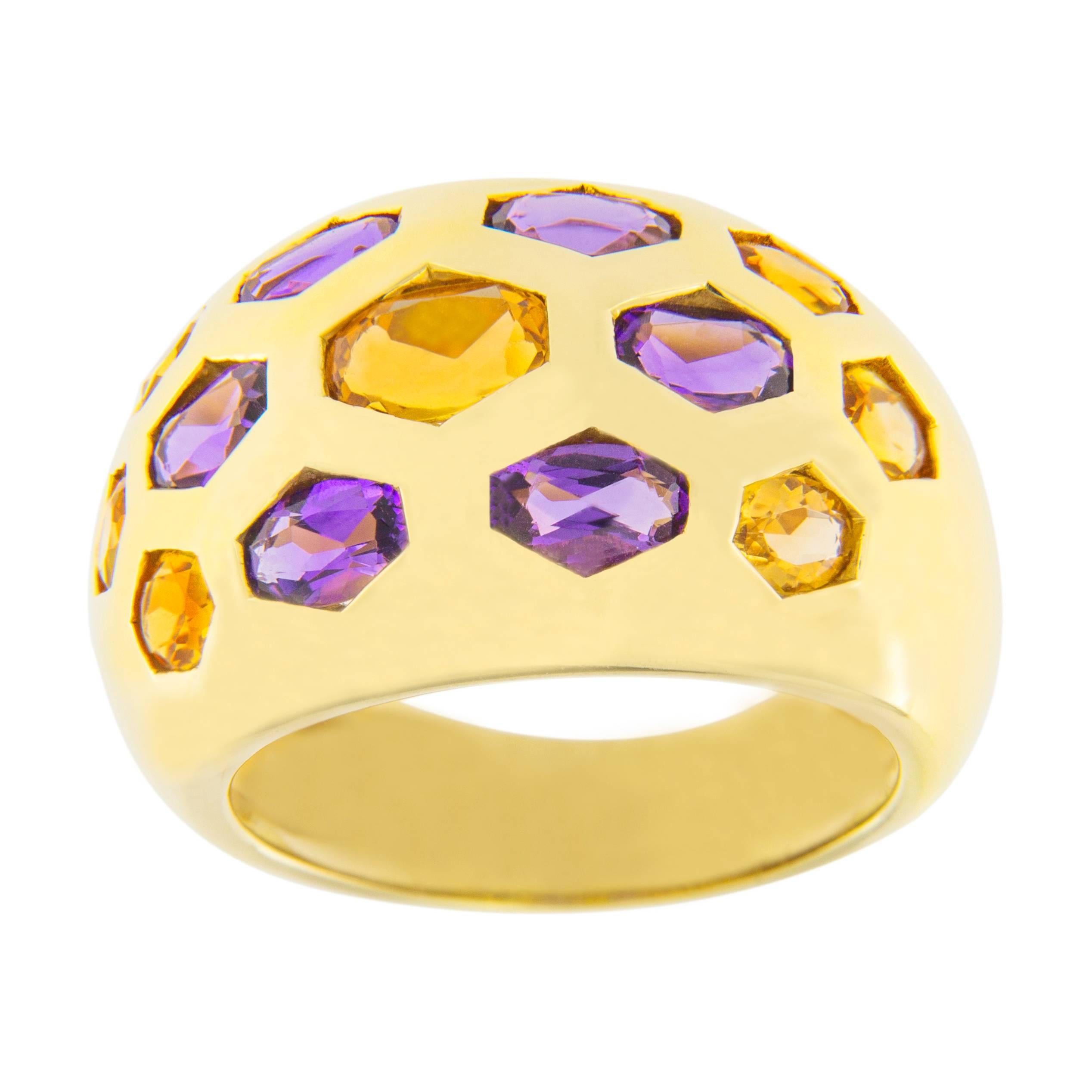 Alex Jona Peridot Orange and Yellow Sapphire 18 Karat Yellow Gold Dome ...