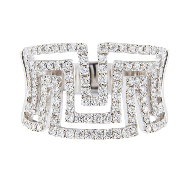 Jona Greek Key White Diamond 18 Karat White Gold Band Ring at 1stDibs