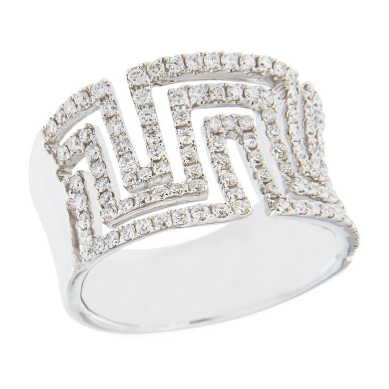 Jona Greek Key White Diamond 18 Karat White Gold Band Ring at 1stDibs