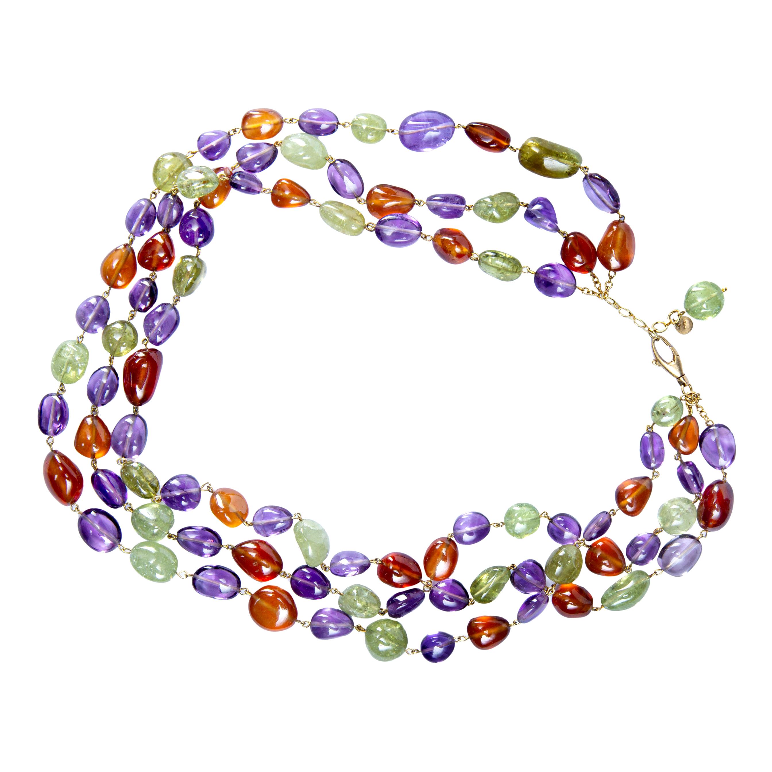 Five Strand Korean Jade Amethyst Carnelian Gold Necklace at 1stDibs ...