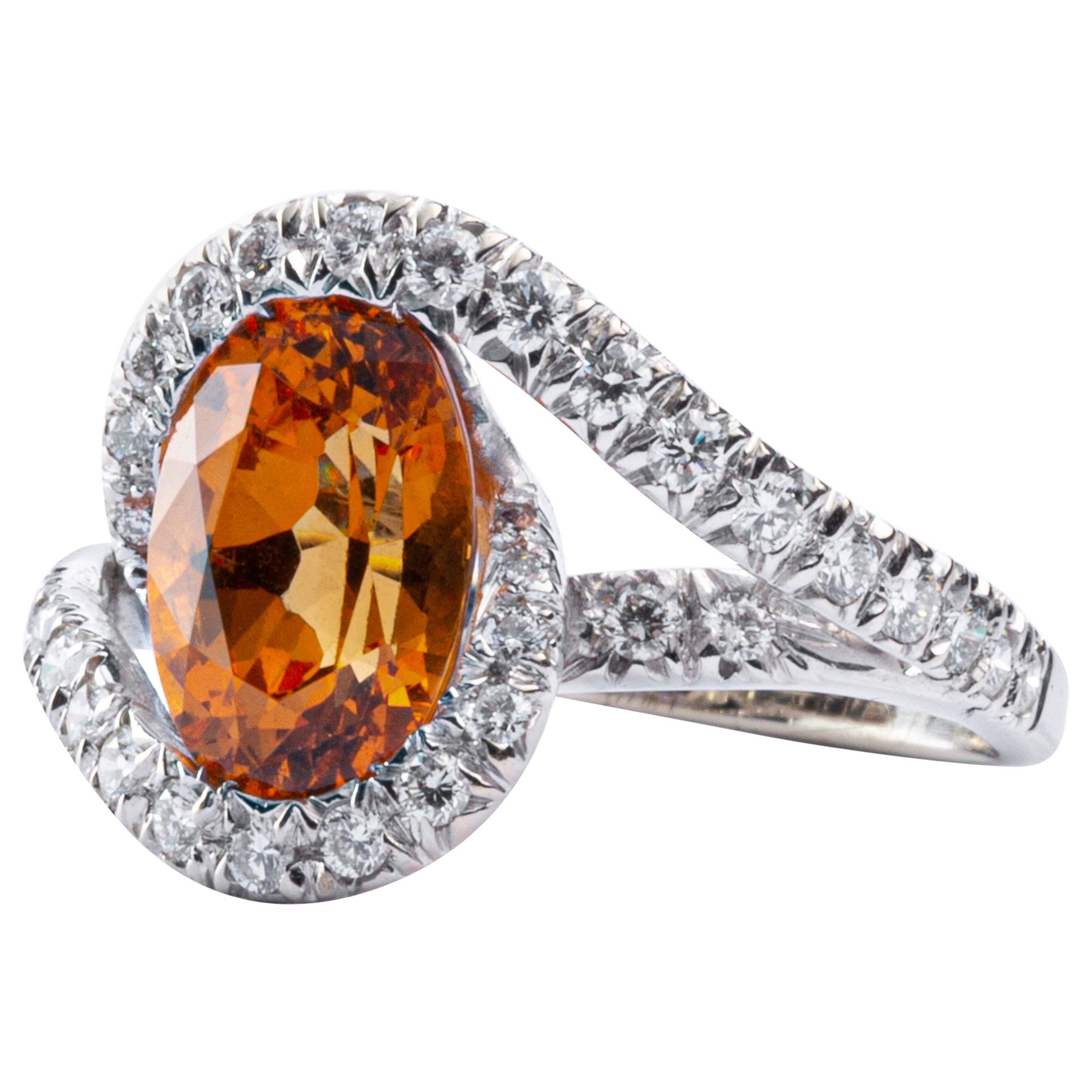 Collectors Gem Spessartite Garnet Diamond Platinum Ring at 1stDibs
