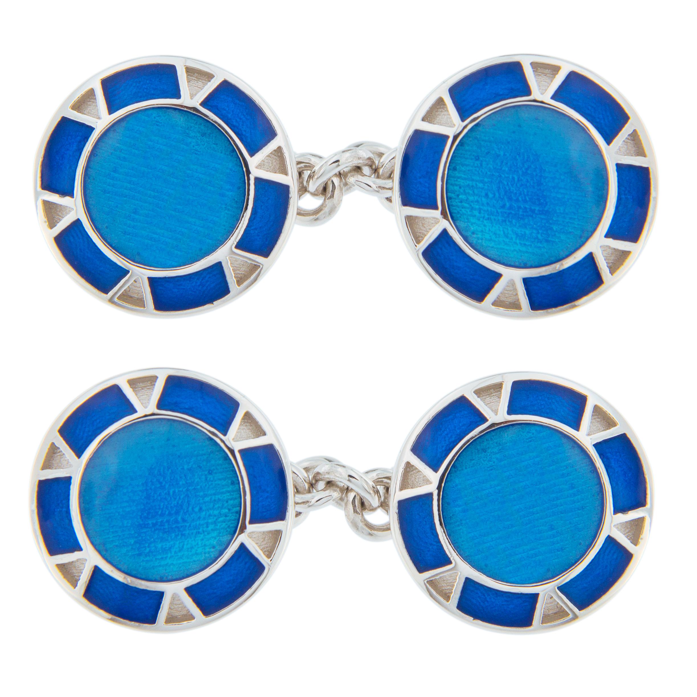 Jona Sterling Silver and Blue Enamel Rugby Ball Cufflinks For Sale at ...