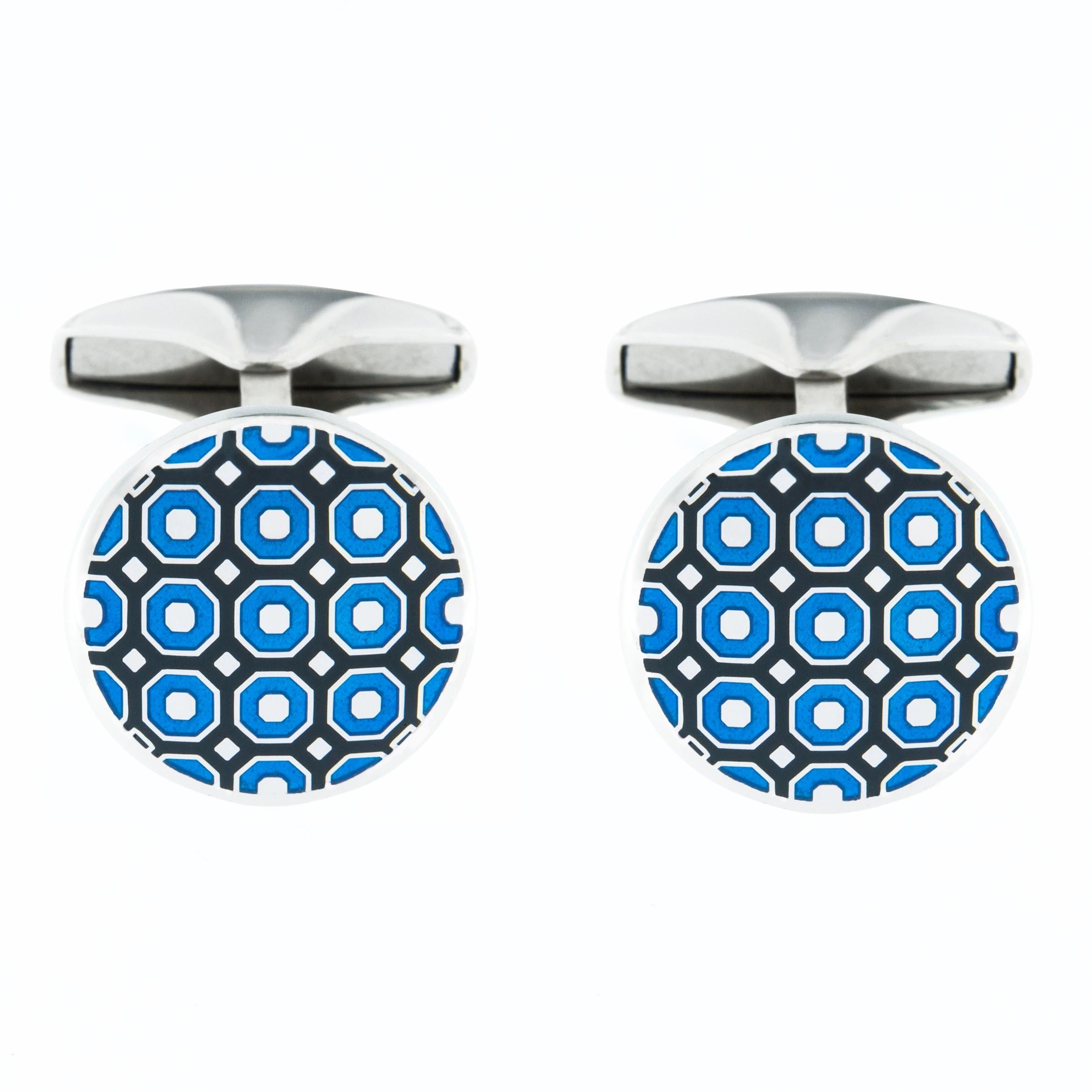 Jona Blue Enamel Sterling Silver Cufflinks For Sale at 1stDibs