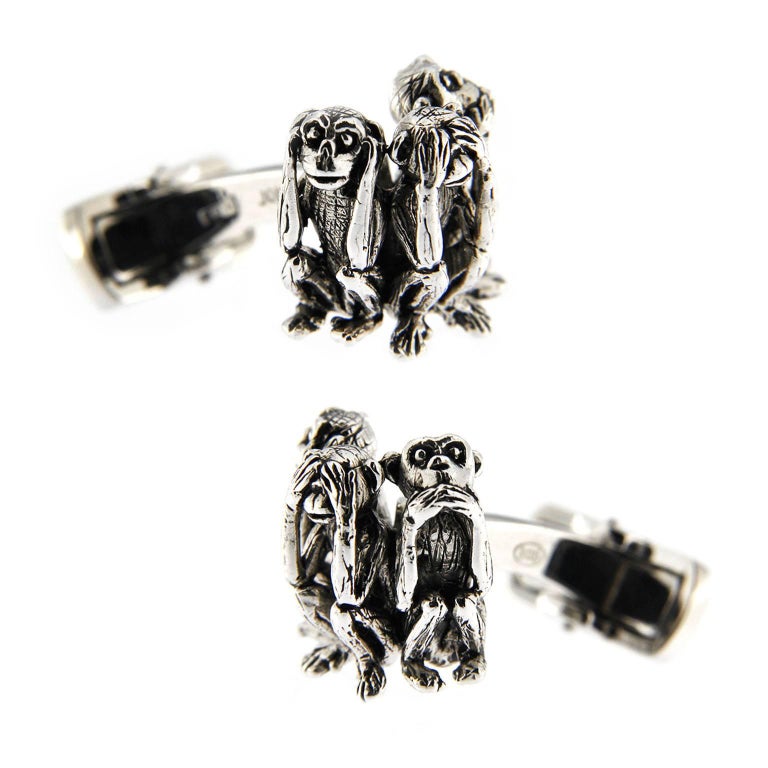 Alex Jona Sterling Silver Three Wise Monkeys Cufflinks at 1stDibs