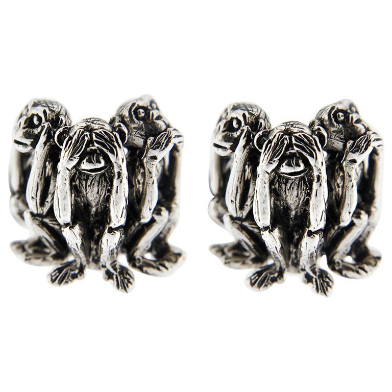 Alex Jona Sterling Silver Three Wise Monkeys Cufflinks at 1stDibs