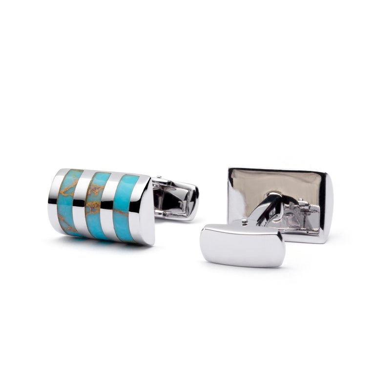 Jona Sterling Silver Turquoise Bar Cufflinks at 1stDibs