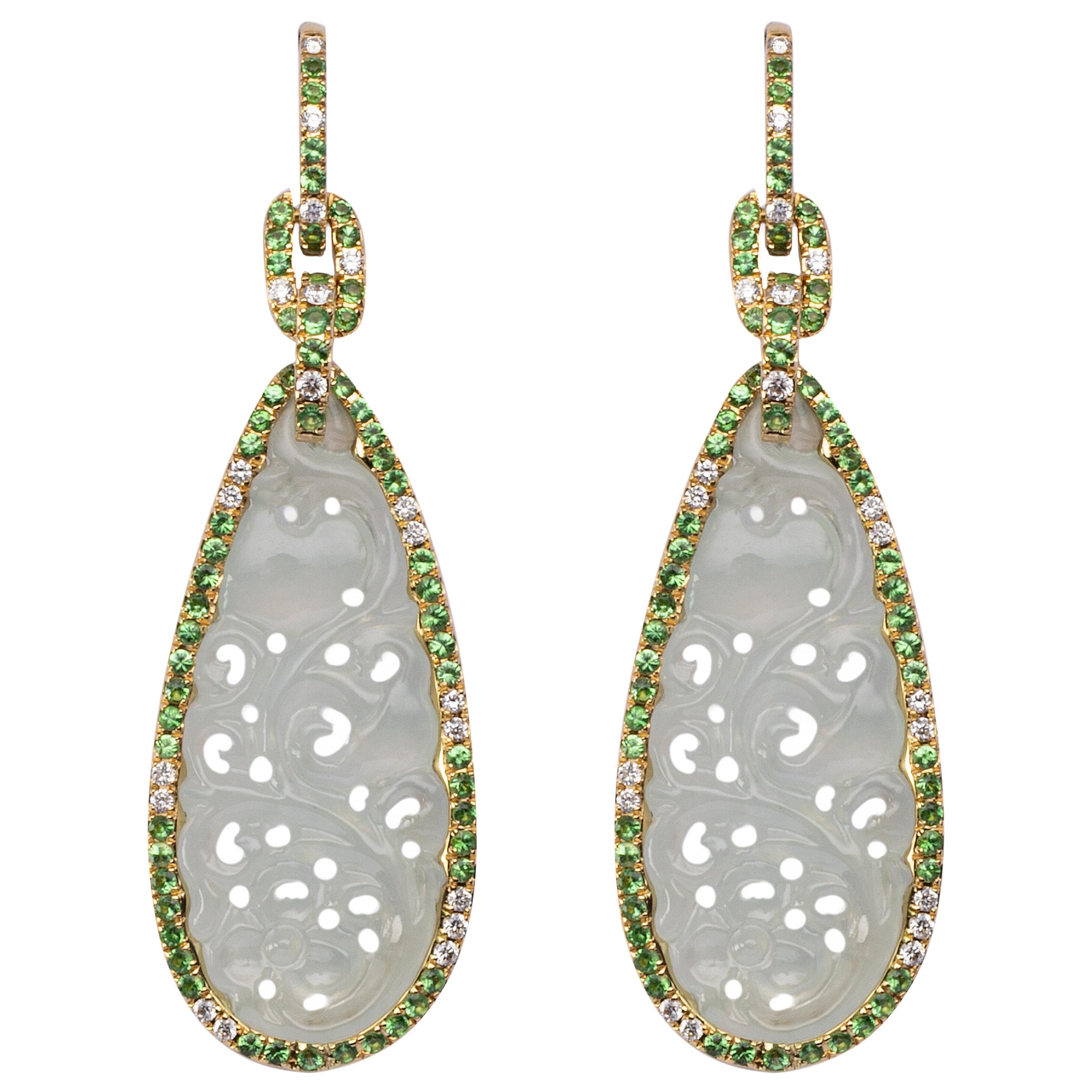 Pair of Jadeite and Diamond Earrings in 18 Karat White Gold For Sale at ...