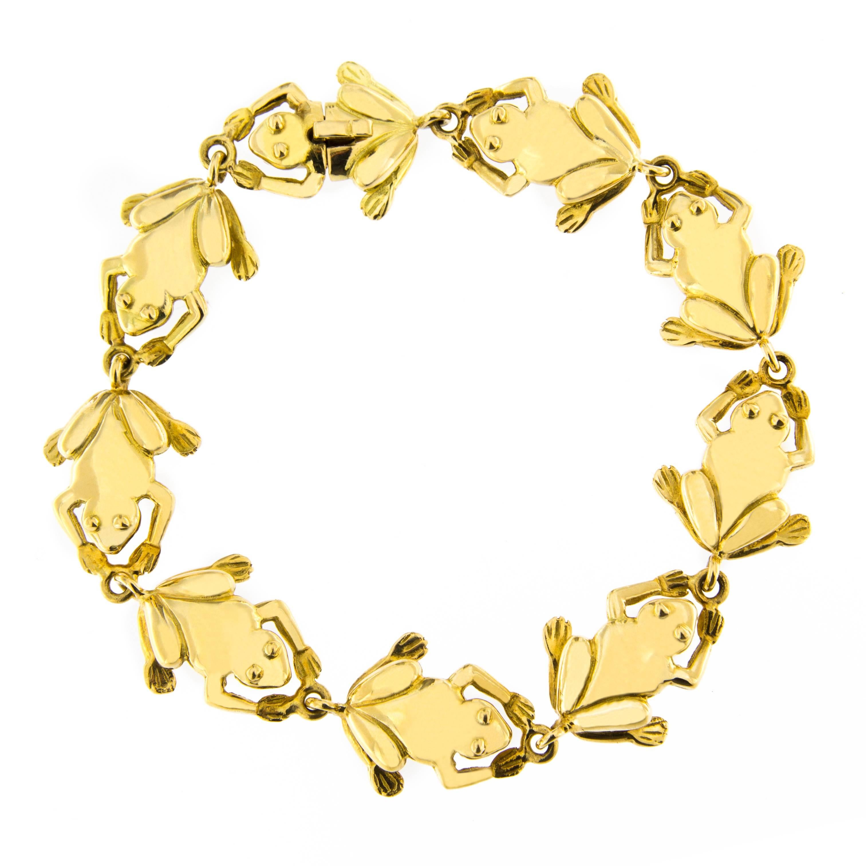Jona 18 Karat Yellow Gold Frog Link Bracelet For Sale at 1stDibs | frog ...