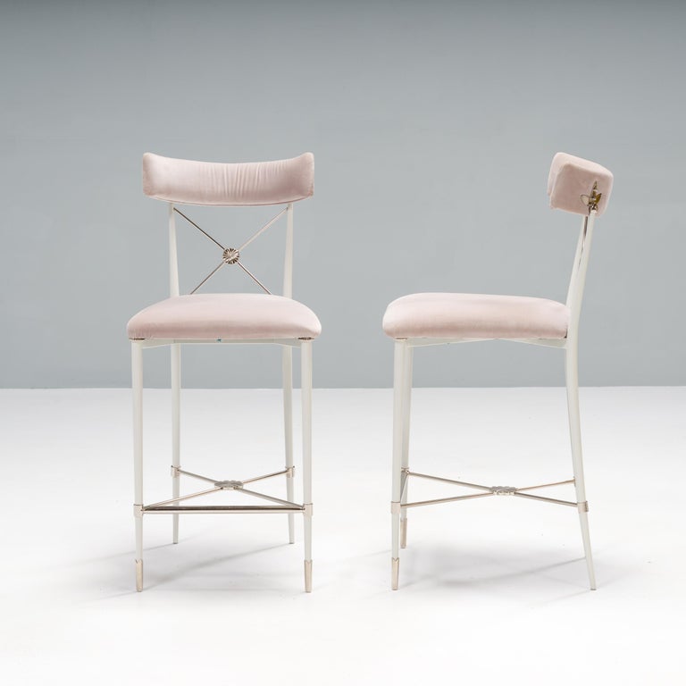 Jonathan Adler Grey Velvet Rider Counter Stools, Set of 2 For Sale at ...