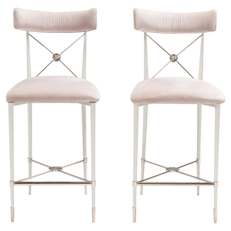 Jonathan Adler Grey Velvet Rider Counter Stools, Set of 2 For Sale at ...