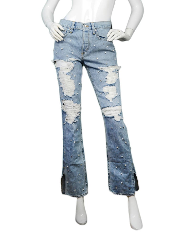 Jonathan Simkhai Pearl/Crystal Embellished Distressed Jeans Sz 24/US2 ...