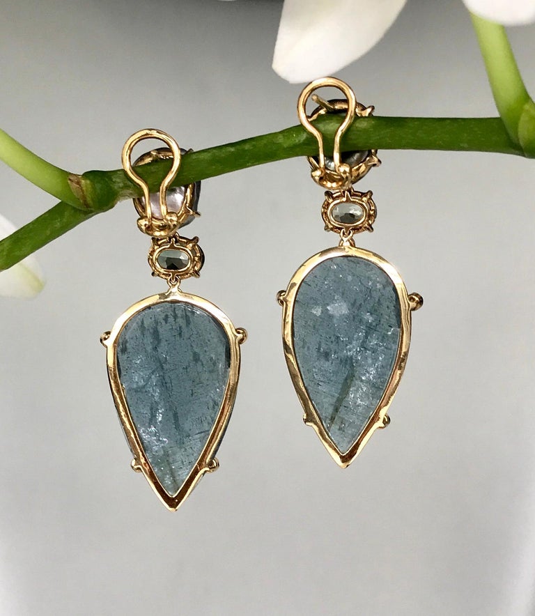 Joon Han Aquamarine Tahitian Pearl Tourmaline Diamond 18K Gold Drop ...