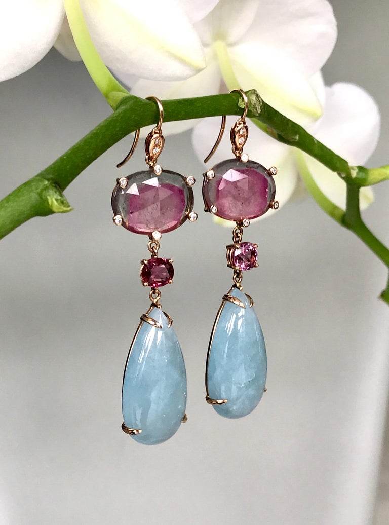 Joon Han Bicolor Tourmaline Aquamarine Spinel Diamond 18K Gold Drop ...