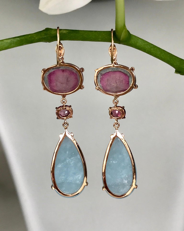Joon Han Bicolor Tourmaline Aquamarine Spinel Diamond 18K Gold Drop ...