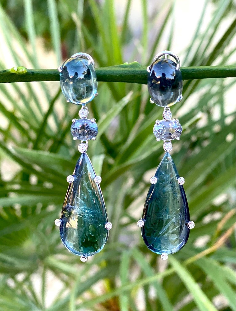 18 Karat White Gold Indicolite Bicolor Tourmaline Spinel Diamond Drop ...