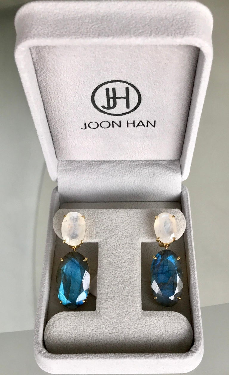 Joon Han Labradorite Rainbow Moonstone 18K Yellow Gold Drop Dangle ...