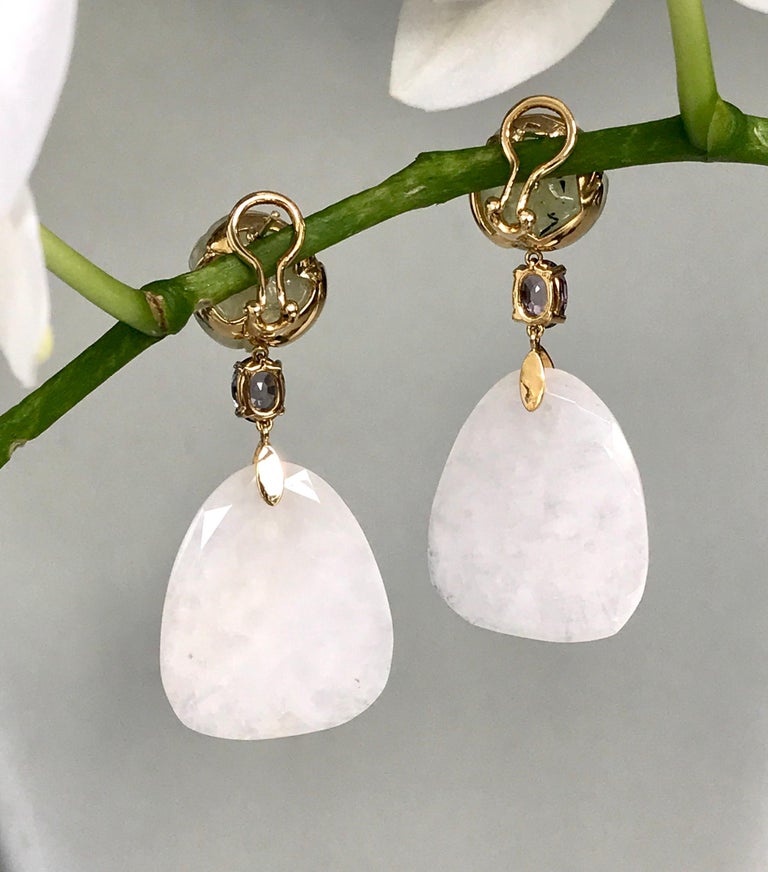18 Karat Yellow Gold Prehnite Pearl Spinel Agate Diamond Drop Dangle ...