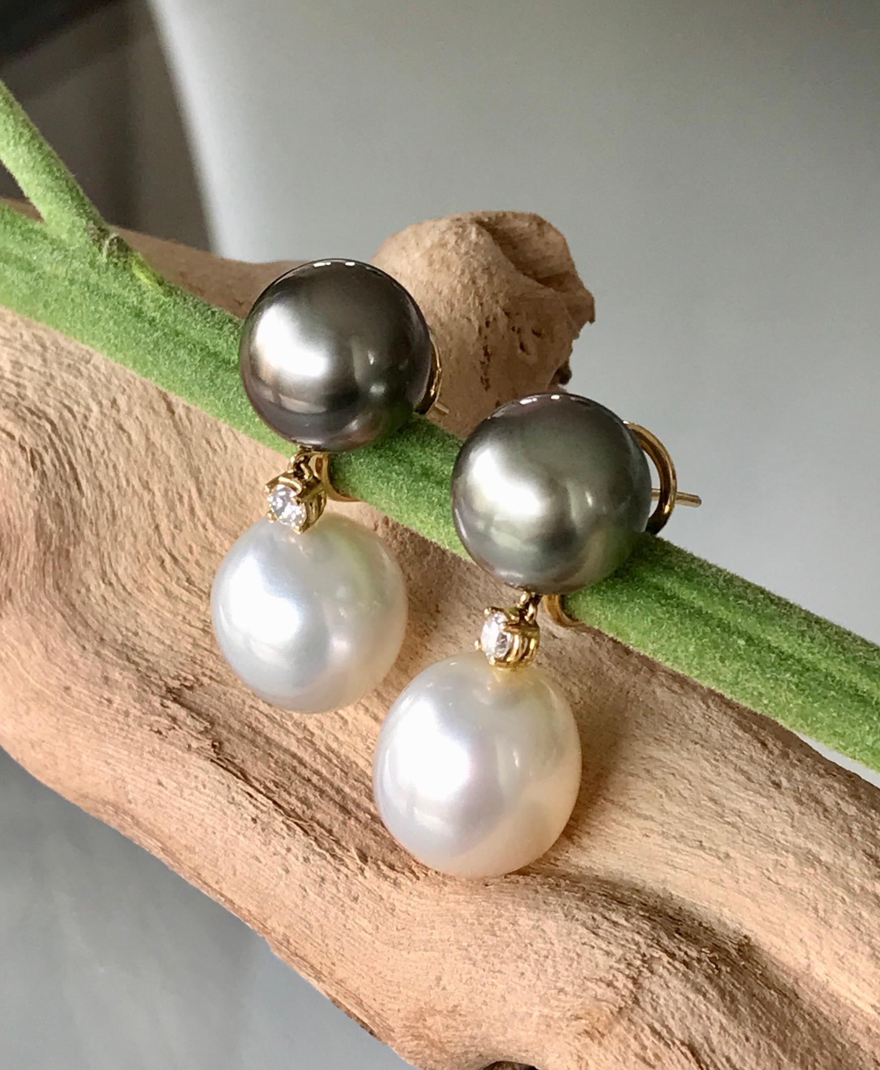 Joon Han South Sea Tahitian Multicolor Pearl Diamond 18K Gold Drop ...