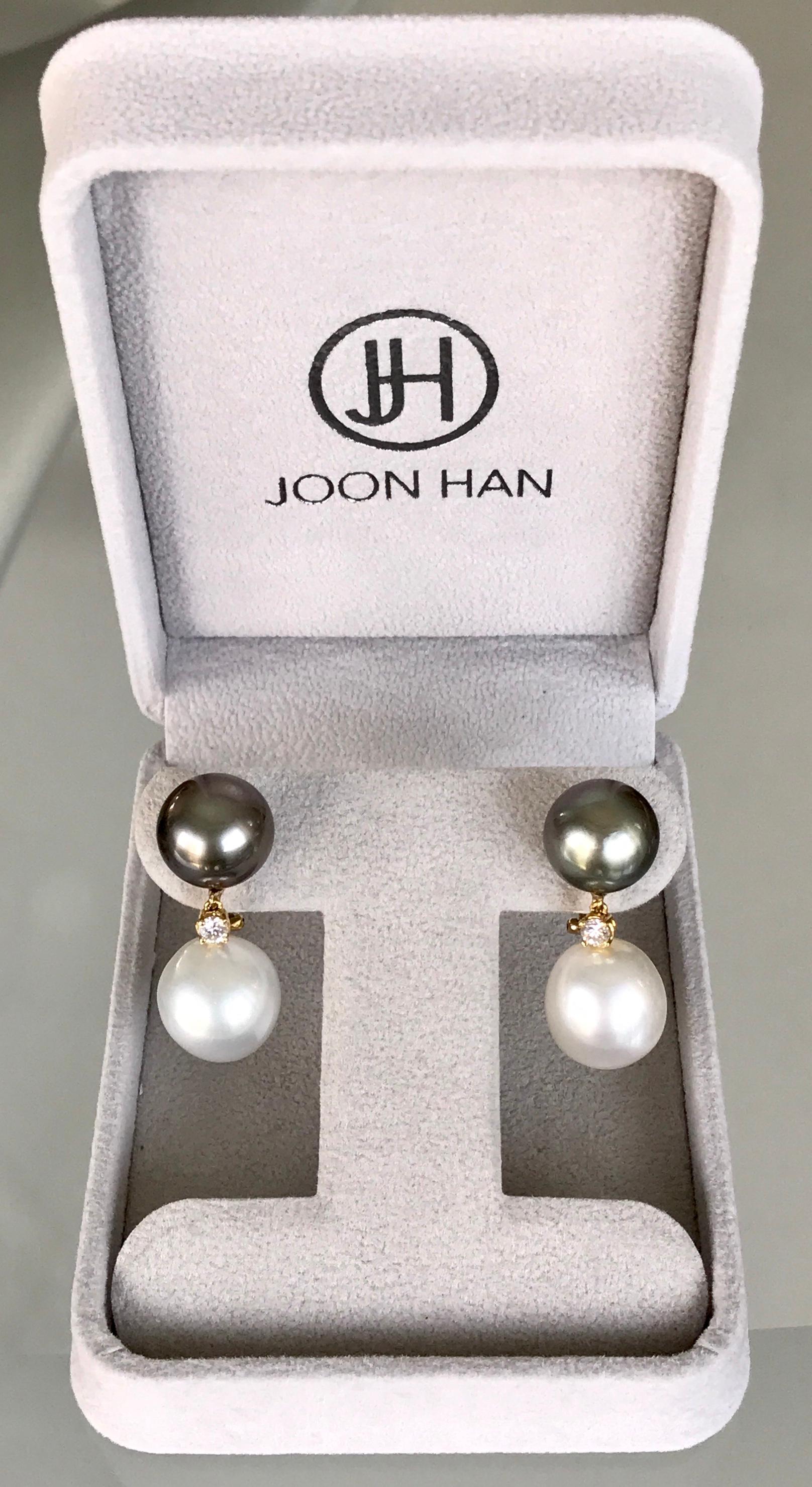 Joon Han South Sea Tahitian Multicolor Pearl Diamond 18K Gold Drop ...