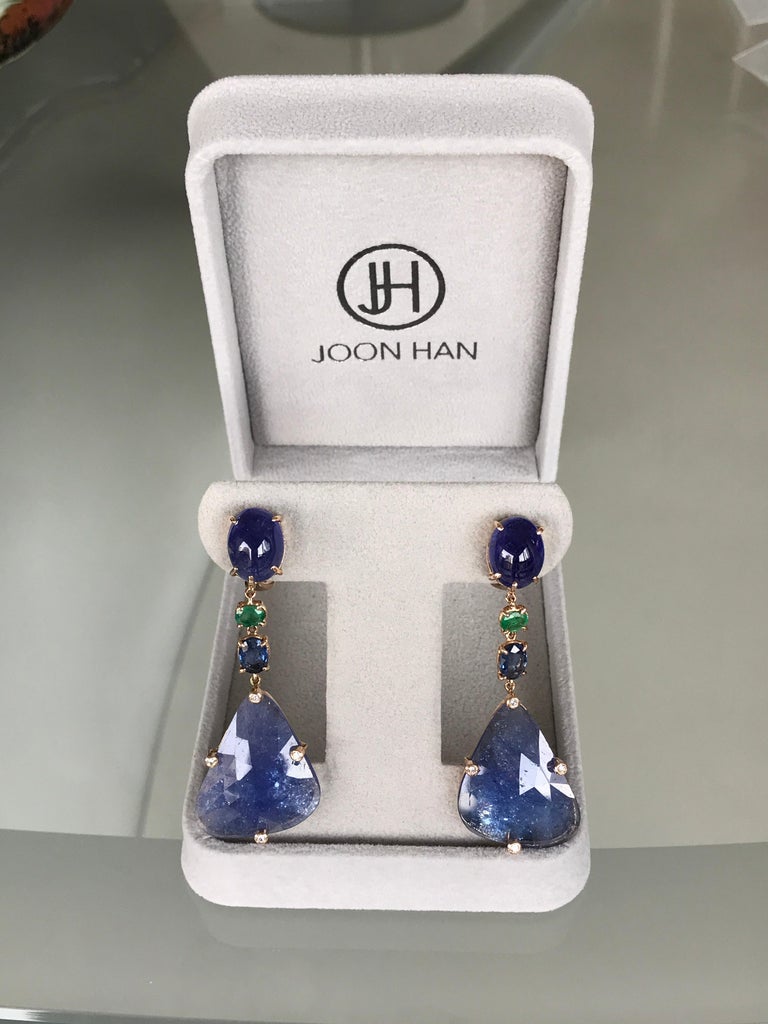 Joon Han Tanzanite Emerald Sapphire Diamond 18K Rose Gold Drop Dangle ...