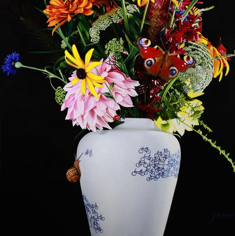 Joran van der Haar - Flowers in Delft blue vase with bicycles -21st ...