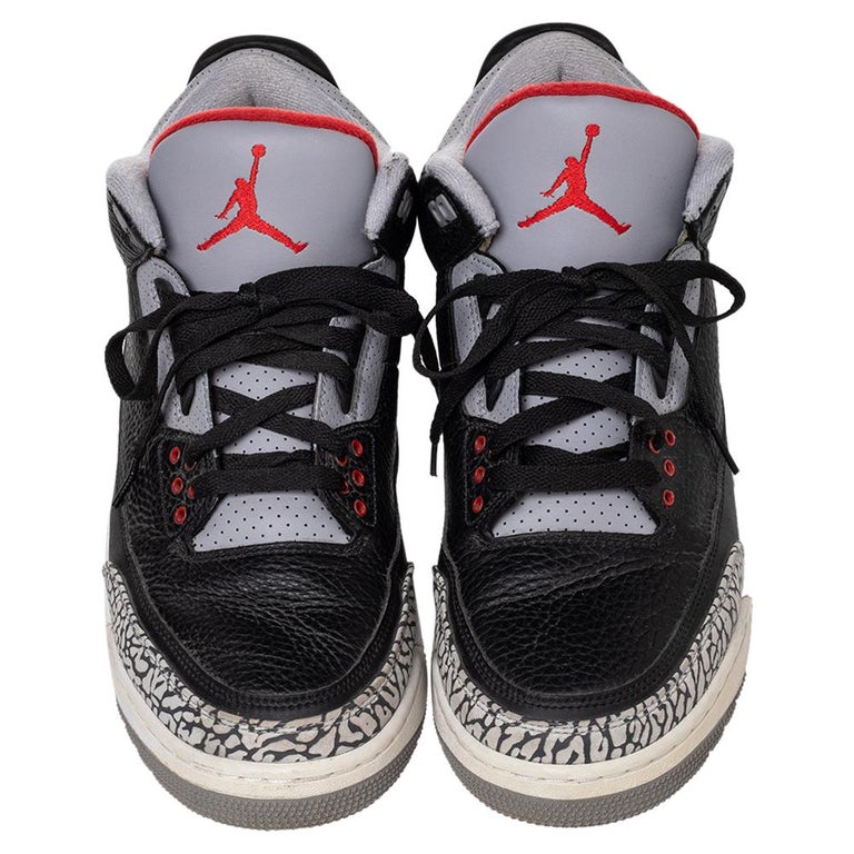 Jordan Black Leather Air Jordan 3 Retro OG High Top Sneakers Size 46 at ...