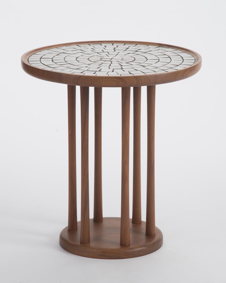 Jordan and Jane Martz Mid-Century Modern Round Walnut and Tile Side End Table at 1stDibs