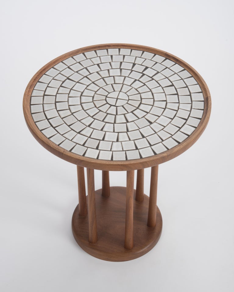 Jordan and Jane Martz Mid-Century Modern Round Walnut and Tile Side End Table at 1stDibs