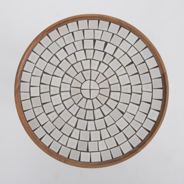 Jordan and Jane Martz Mid-Century Modern Round Walnut and Tile Side End Table at 1stDibs