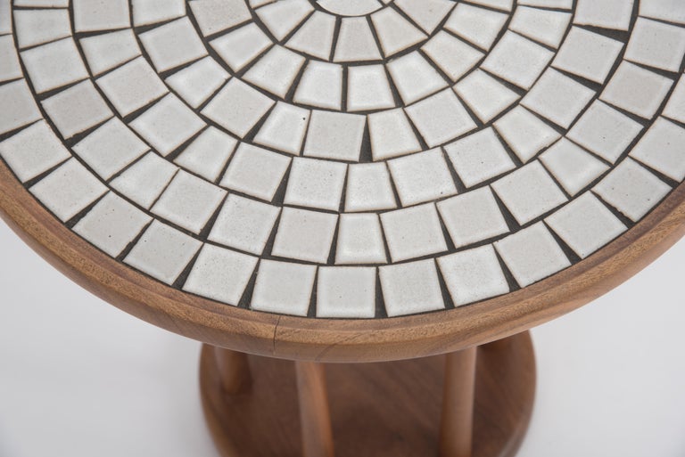 Jordan and Jane Martz Mid-Century Modern Round Walnut and Tile Side End Table at 1stDibs