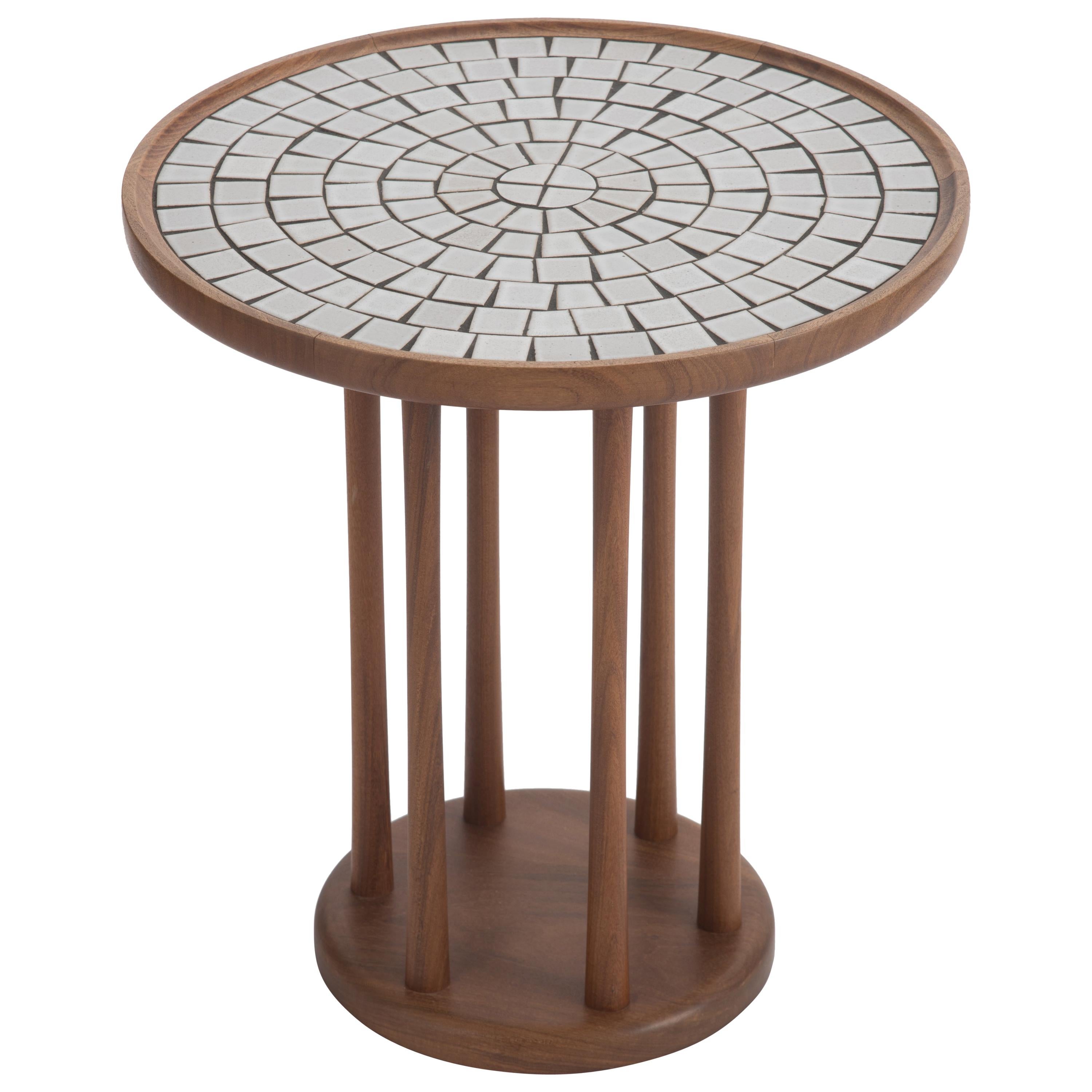 Jordan and Jane Martz Mid-Century Modern Round Walnut and Tile Side End Table at 1stDibs