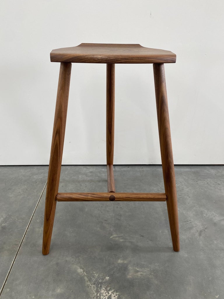 Jordan Walnut Counter Height 3-Legged Wood Stool by New York Heartwoods ...
