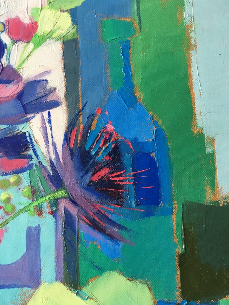 Jori Duran - Yellow and blue harmony, still life expressionist style ...