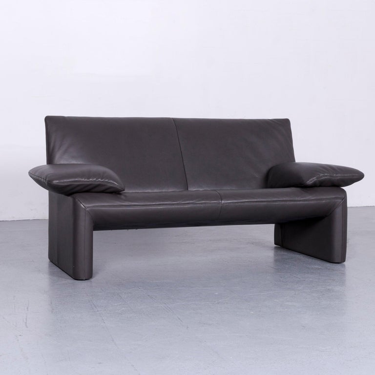 Jori Linea Designer Leather Sofa Foot-Stool Set Grey Two-Seat Couch at ...
