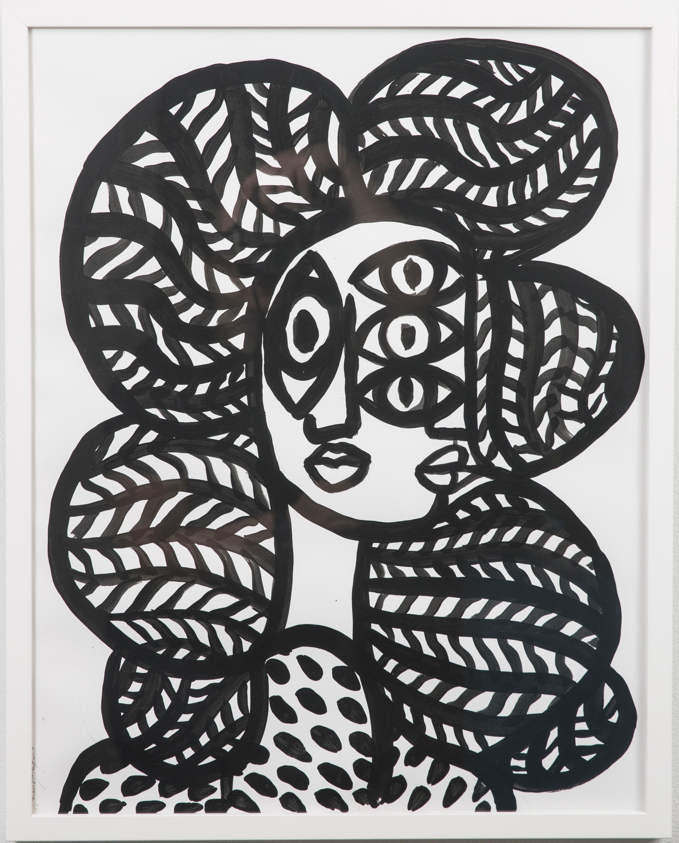 José Lerma - PORTRAIT V- Acrylic and Ink Portrait Painting, Black and ...