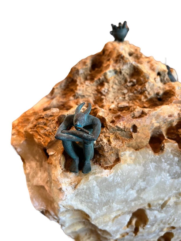 Jose Bedia, Pair of Contemporary Sculptures, Cuban, Bronze and Stone ...