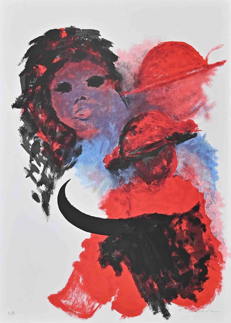 José Guevara - Bull in Red - Lithograph by José Guevara - 1990s For ...