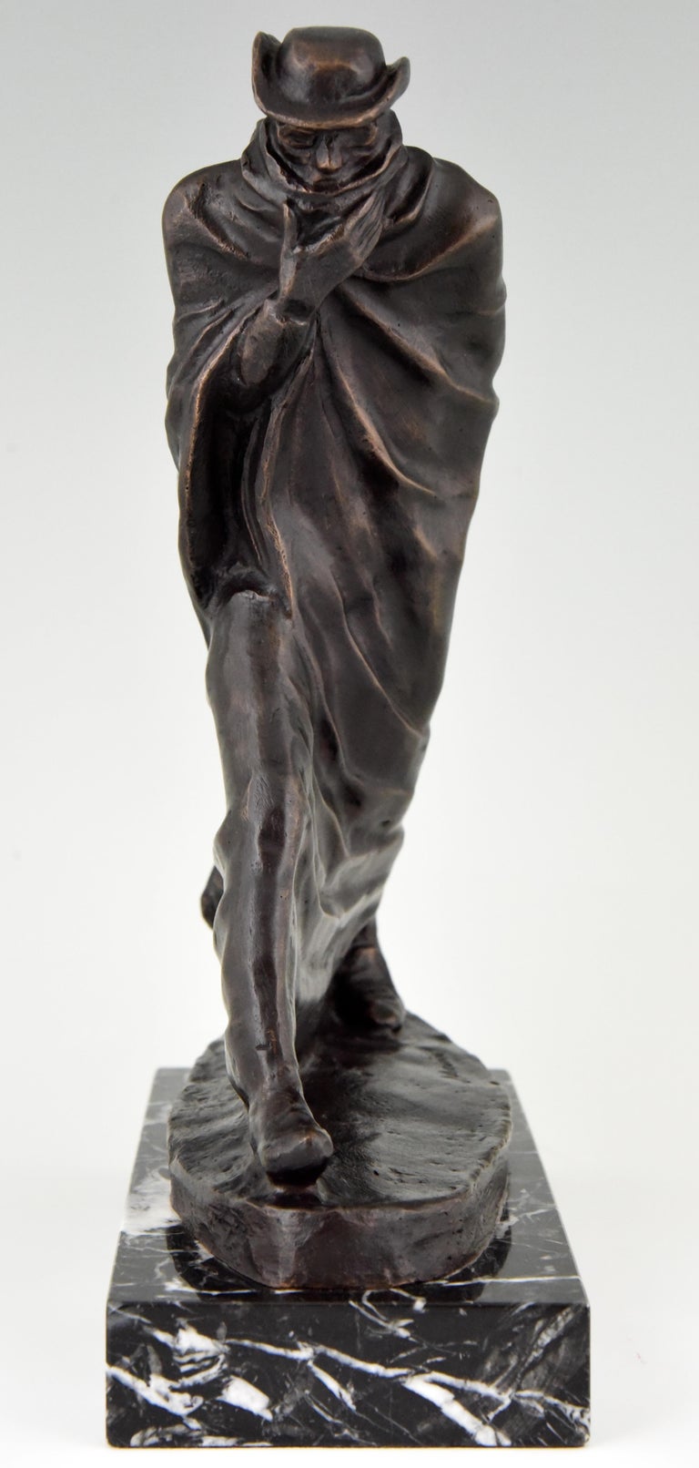 Jose Maria Acuna Lopez, Bronze Sculpture Man with Long Coat and Hat ...