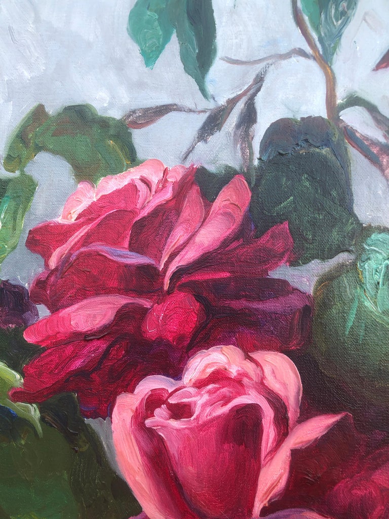 Jose Miret Aleu - still life of roses oil on canvas painting For Sale ...